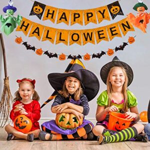 NAIWOXI Halloween Decorations for Kids or Adults - Halloween Hanging Ghost, Pumpkin Skeletons Swirls Hanging, Banner, Garland, Scary Photo Booth Props, Balloons, Confetti, 68 PCS Cute Halloween Party Decorations for Indoor outdoor