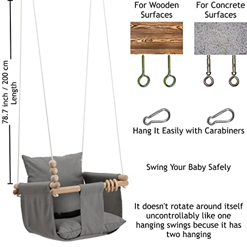 Mass Lumber Canvas Baby Swing Seat with Safety Belt, Ceiling Hardwares, Storage Bag – Toddler Swings for Outside Baby Swing Outdoor Infant Swing Outdoor Baby Swings for Infants Outdoor Toddler Swing