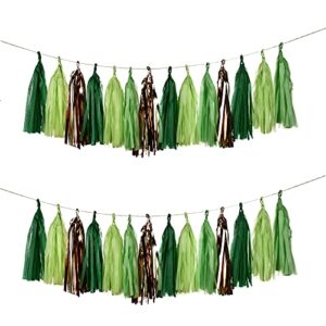 mefuny 20pcs green champagne mylar tassels garland tissue paper tassels banner diy kit teal tassel garland teal gold birthday party decorations for women men boys girls, party supplies