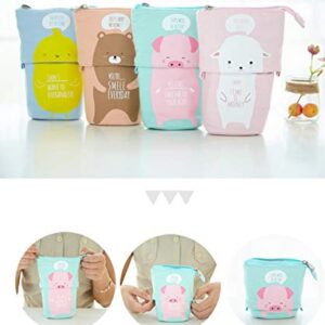 Stand up Pencil Holder Telescopic Pencil Case Transformer Pen Box Cartoon Cute Stationery Pouch Bag Canvas+PU Cosmetics Pouch Stand Store Pen Organizer for Students Boys and Girls (White Sheep)