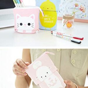 Stand up Pencil Holder Telescopic Pencil Case Transformer Pen Box Cartoon Cute Stationery Pouch Bag Canvas+PU Cosmetics Pouch Stand Store Pen Organizer for Students Boys and Girls (White Sheep)