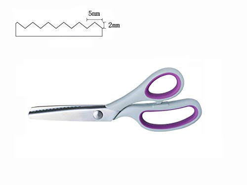 JISTL Pinking Shears For Fabric Ultra Sharp Stainless Steel Handled Professional Dressmaking Sewing Scissors Zig Zag Fabric Craft Scissors (Beige&Purple)