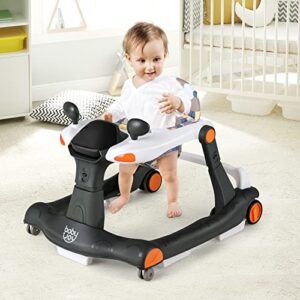 BABY JOY 2-in-1 Baby Walker, Foldable Activity Walker with Adjustable Height & Speed, Music, Lights, Mirrors, Padded Seat Cushion, Activity Baby Push Walker for Toddler Boys Girls, Ages 6 – 18 Months