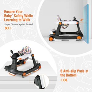 BABY JOY 2-in-1 Baby Walker, Foldable Activity Walker with Adjustable Height & Speed, Music, Lights, Mirrors, Padded Seat Cushion, Activity Baby Push Walker for Toddler Boys Girls, Ages 6 – 18 Months