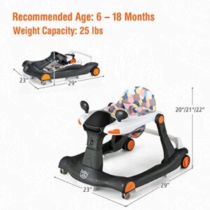 BABY JOY 2-in-1 Baby Walker, Foldable Activity Walker with Adjustable Height & Speed, Music, Lights, Mirrors, Padded Seat Cushion, Activity Baby Push Walker for Toddler Boys Girls, Ages 6 – 18 Months