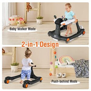 BABY JOY 2-in-1 Baby Walker, Foldable Activity Walker with Adjustable Height & Speed, Music, Lights, Mirrors, Padded Seat Cushion, Activity Baby Push Walker for Toddler Boys Girls, Ages 6 – 18 Months