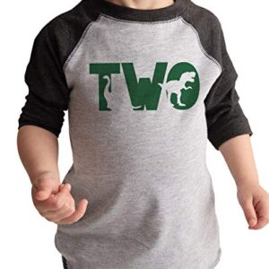 7 ate 9 Apparel Green Two 2 Second 2nd Second Birthday Dinosaur Grey Baseball Shirt T-Shirt 3T