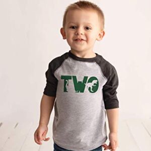 7 ate 9 Apparel Green Two 2 Second 2nd Second Birthday Dinosaur Grey Baseball Shirt T-Shirt 3T