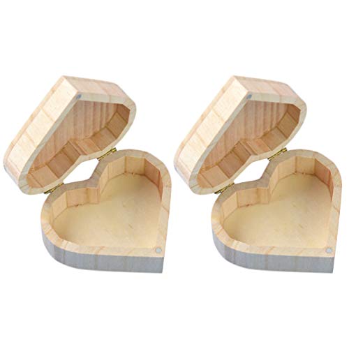 Ciieeo 2pcs Unfinished Heart Shape Storage Box Unpainted Wooden Storage Box Heart Shaped Wood Craft Organizer Box for Jewelry Gift on Valentines Day