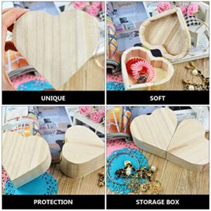 Ciieeo 2pcs Unfinished Heart Shape Storage Box Unpainted Wooden Storage Box Heart Shaped Wood Craft Organizer Box for Jewelry Gift on Valentines Day