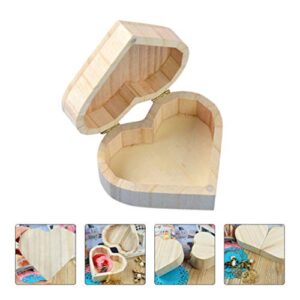 Ciieeo 2pcs Unfinished Heart Shape Storage Box Unpainted Wooden Storage Box Heart Shaped Wood Craft Organizer Box for Jewelry Gift on Valentines Day