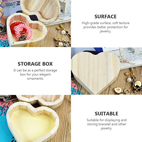 Ciieeo 2pcs Unfinished Heart Shape Storage Box Unpainted Wooden Storage Box Heart Shaped Wood Craft Organizer Box for Jewelry Gift on Valentines Day