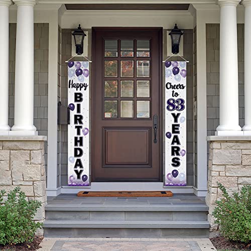 LASKYER Happy 83rd Birthday Purple Door Banner - Cheers to 83 Years Old Birthday Front Door Porch Sign Backdrop,83rd Birthday Party Decorations.