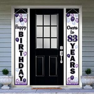 LASKYER Happy 83rd Birthday Purple Door Banner - Cheers to 83 Years Old Birthday Front Door Porch Sign Backdrop,83rd Birthday Party Decorations.