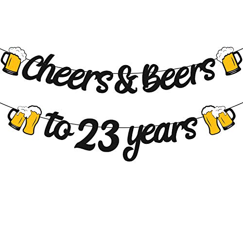 23th Birthday Decorations Cheers to 23 Years Banner for Men Women 23s Birthday Backdrop Wedding Anniversary Party Supplies Black Glitter Decorations PRE STRUNG