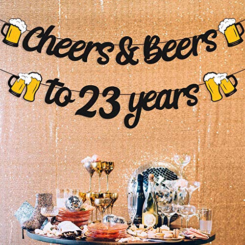 23th Birthday Decorations Cheers to 23 Years Banner for Men Women 23s Birthday Backdrop Wedding Anniversary Party Supplies Black Glitter Decorations PRE STRUNG