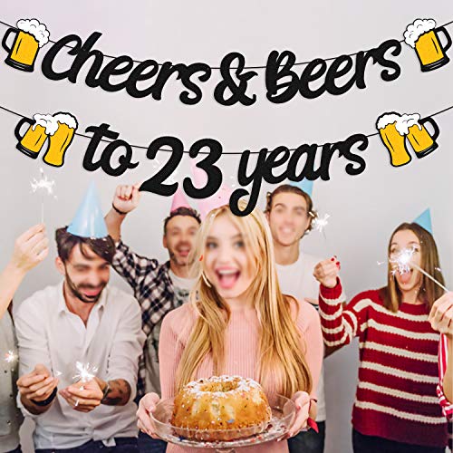 23th Birthday Decorations Cheers to 23 Years Banner for Men Women 23s Birthday Backdrop Wedding Anniversary Party Supplies Black Glitter Decorations PRE STRUNG