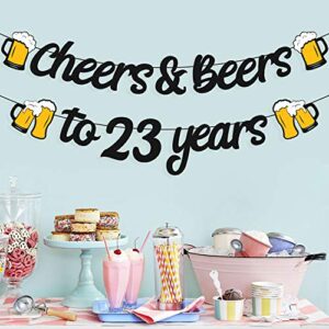 23th Birthday Decorations Cheers to 23 Years Banner for Men Women 23s Birthday Backdrop Wedding Anniversary Party Supplies Black Glitter Decorations PRE STRUNG