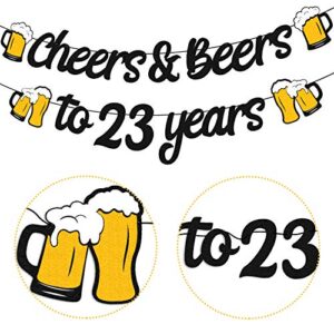 23th Birthday Decorations Cheers to 23 Years Banner for Men Women 23s Birthday Backdrop Wedding Anniversary Party Supplies Black Glitter Decorations PRE STRUNG