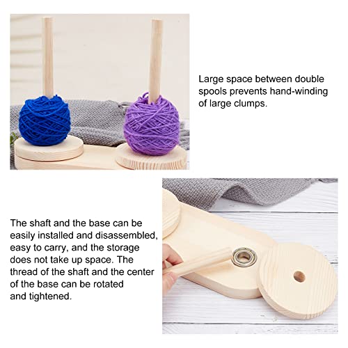 AHANDMAKER Wheat Thread Holder, Spindle Thread Base Fiber Crocheting Tool, Wooden Yarn Spinner with Twirling Mechanism, Double Yarn Ball Holder for Ribbon Tape Rope Storage