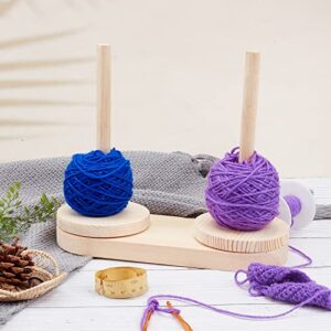 AHANDMAKER Wheat Thread Holder, Spindle Thread Base Fiber Crocheting Tool, Wooden Yarn Spinner with Twirling Mechanism, Double Yarn Ball Holder for Ribbon Tape Rope Storage