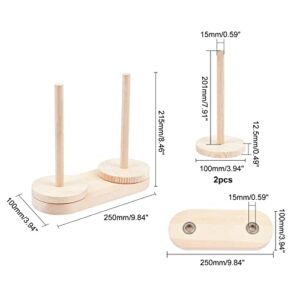 AHANDMAKER Wheat Thread Holder, Spindle Thread Base Fiber Crocheting Tool, Wooden Yarn Spinner with Twirling Mechanism, Double Yarn Ball Holder for Ribbon Tape Rope Storage