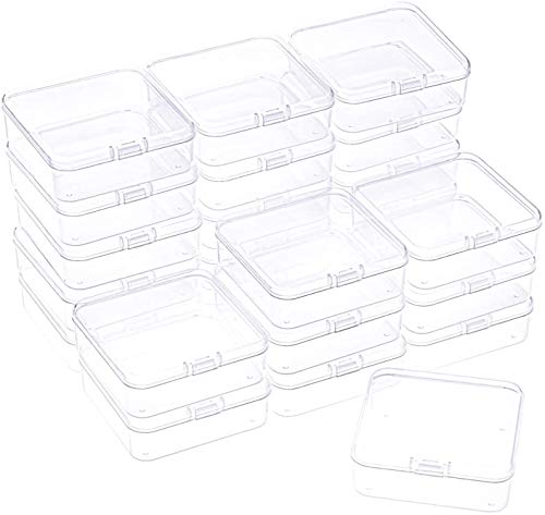 25 Packs Small Square Containers Case Organizer with Hinged Lids Clear Plastic Beads Storage Box for Jewelry, Pills, Crafts (3.3" 2.5" 1.4")