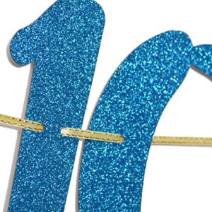 Happy 10th Birthday Glitter Garland Banner-Happy 10th Birthday Party Supplies (Gold & Blue)