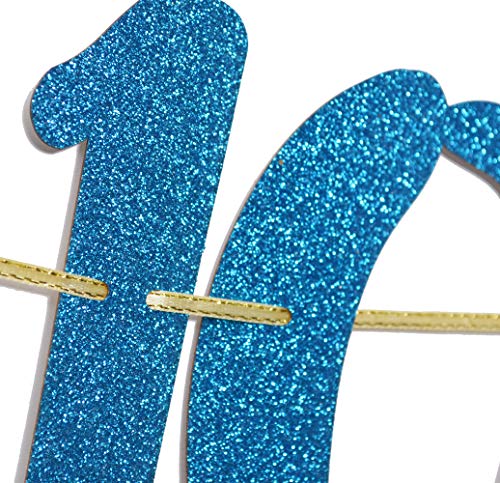 Happy 10th Birthday Glitter Garland Banner-Happy 10th Birthday Party Supplies (Gold & Blue)