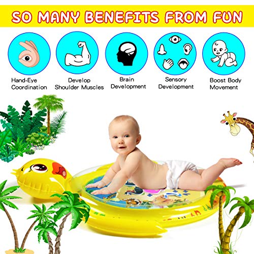 SUNSHINE-MALL Duck Baby Water mat, Tummy Baby Toys, Inflatable Play Mat Water Cushion Baby Toys, Fun Early Development Activity Play Center for Newborn (91 x 71 cm)