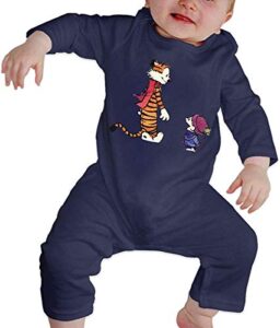 cute calvin and hobbes long sleeve baby rompers infant unisex footie bodysuit navy