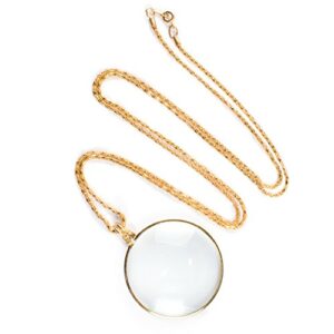 necklace with 1-3/4 inch optical magnifier lens and 36-inch gold chain for library, reading fine print, zooming, increase vision, jewelry