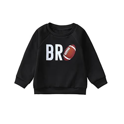 OPAWO Toddler Baby Boys Sports Sweatshirts Basketball Soccer Football Baseball Bro Graphic Pullover Infant T-Shirt Tops 9M-3T(Football,Black,2T)