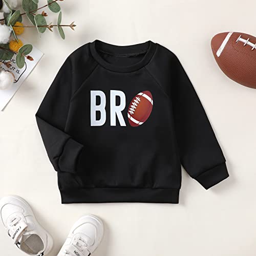 OPAWO Toddler Baby Boys Sports Sweatshirts Basketball Soccer Football Baseball Bro Graphic Pullover Infant T-Shirt Tops 9M-3T(Football,Black,2T)