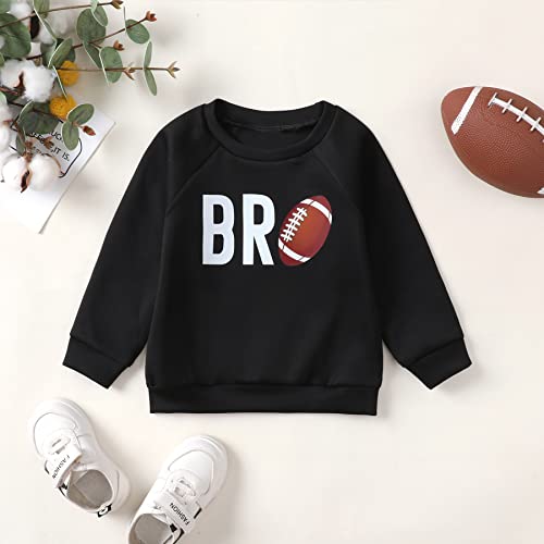 OPAWO Toddler Baby Boys Sports Sweatshirts Basketball Soccer Football Baseball Bro Graphic Pullover Infant T-Shirt Tops 9M-3T(Football,Black,2T)