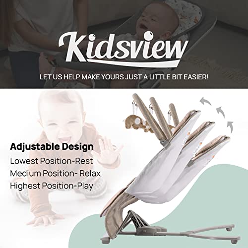 KIDSVIEW Bouncer for Babies, Infant to Toddler Rocker and Baby Bouncer Baby Swing with 3 Seat Positions & Overhead Pillow & Calming Bounce & 3-Point Harness for Newborn Babies (Khaki)