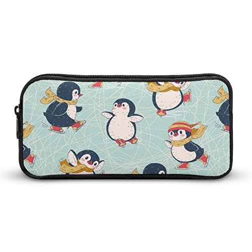 Cute Penguins Pencil Case Stationery Pen Pouch Portable Makeup Storage Bag Organizer Gift