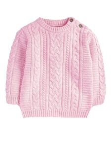 toddler crew neck sweater little kids long sleeve knitted pullover sweater tops with button clouser for boys girls pink