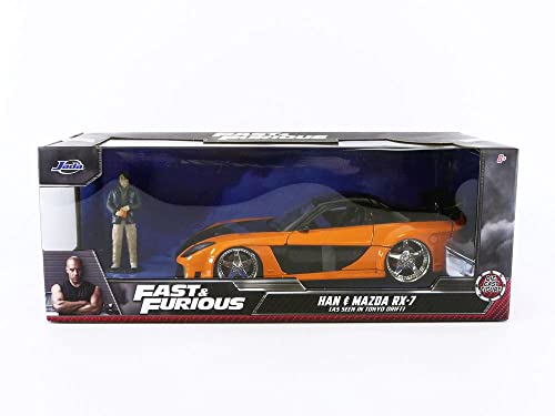 Jada Toys Fast & Furious 1:24 1995 Mazda RX-7 Widebody Die-cast Car w/Han's 2.75" Die-cast Figure, Toys for Kids and Adults