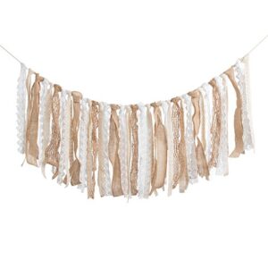 ling’s moment yarn tassel garlands rag garland cream white buffalo plaids check garland, boho decor rustic wedding event & party supplies shabby chic banner 3~11 ft