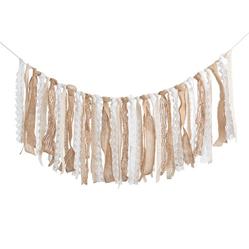 Ling's moment Yarn Tassel Garlands Rag Garland Cream White Buffalo Plaids Check Garland, Boho Decor Rustic Wedding Event & Party Supplies Shabby Chic Banner 3~11 FT