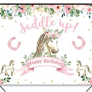 Avezano Horse Birthday Backdrop 7x5ft Pony Girl Birthday Party Background Pink Floral Happy Birthday Decorations Cowgirl Birthday Dessert Table Banner