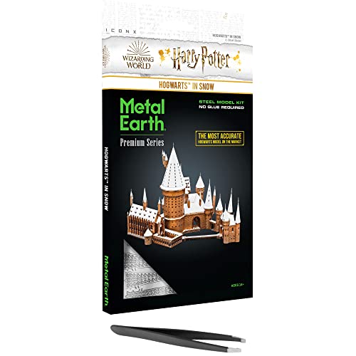 Fascinations Metal Earth Premium Series Harry Potter Hogwarts Castle in Snow 3D Metal Model Kit Bundle with Tweezers