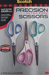 scotch 8-inch precision ultra edge scissors, 3-pack (1458-3)