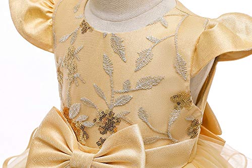 HIHCBF Baby Girls Bowknot Flower Dresses Embroidery Tulle Pageant Party Wedding Princess Birthday Ruffled Tutu Ball Gowns Yellow 4-5T