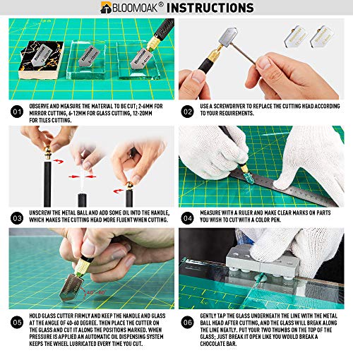 Glass Cutter Tool Set, 2-20mm 5pcs Glass Cutter Kit with Portable Storage Box, Pencil Style Oil Feed Carbide Tip with 2 Bonus Blades and Screwdriver for Cutting Stained Glass, Tiles, Mirror, Mosaic