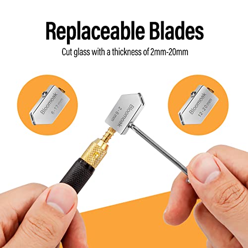 Glass Cutter Tool Set, 2-20mm 5pcs Glass Cutter Kit with Portable Storage Box, Pencil Style Oil Feed Carbide Tip with 2 Bonus Blades and Screwdriver for Cutting Stained Glass, Tiles, Mirror, Mosaic