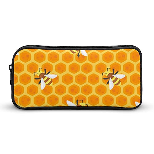 Yellow Bees Pencil Case Stationery Pen Pouch Portable Makeup Storage Bag Organizer Gift