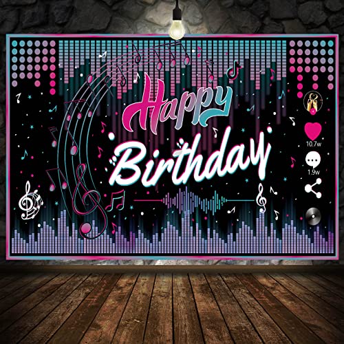 Yuiviot Big TIK Tok Theme Birthday Party banner(73x42 inch), Musical Theme Happy Birthday Backdrop, Photo Background, Artistic Music Supplies, Party Decorations Wall Poster for teens girl