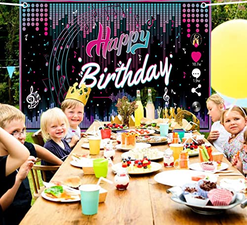 Yuiviot Big TIK Tok Theme Birthday Party banner(73x42 inch), Musical Theme Happy Birthday Backdrop, Photo Background, Artistic Music Supplies, Party Decorations Wall Poster for teens girl